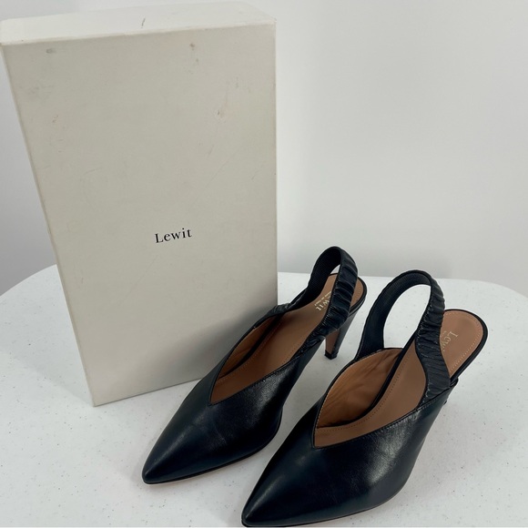 Lewit | Shoes | Lewit Black Leather Cone Heels Elastic Strap Made In ...